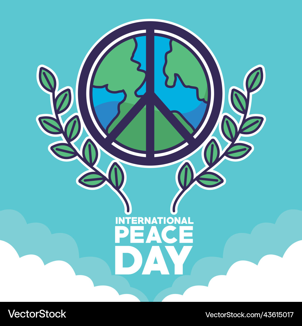 Peace day lettering with earth Royalty Free Vector Image