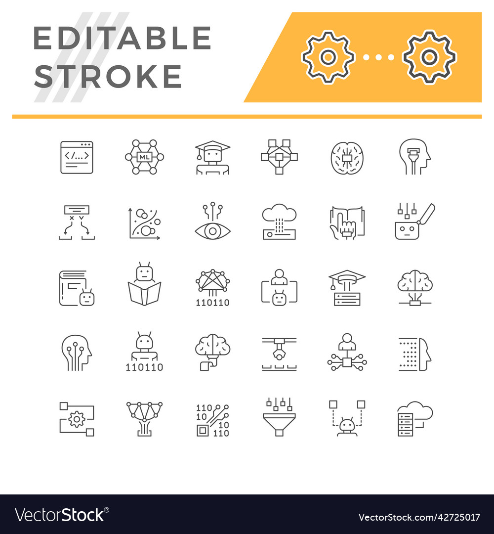 Set line icons of machine learning Royalty Free Vector Image