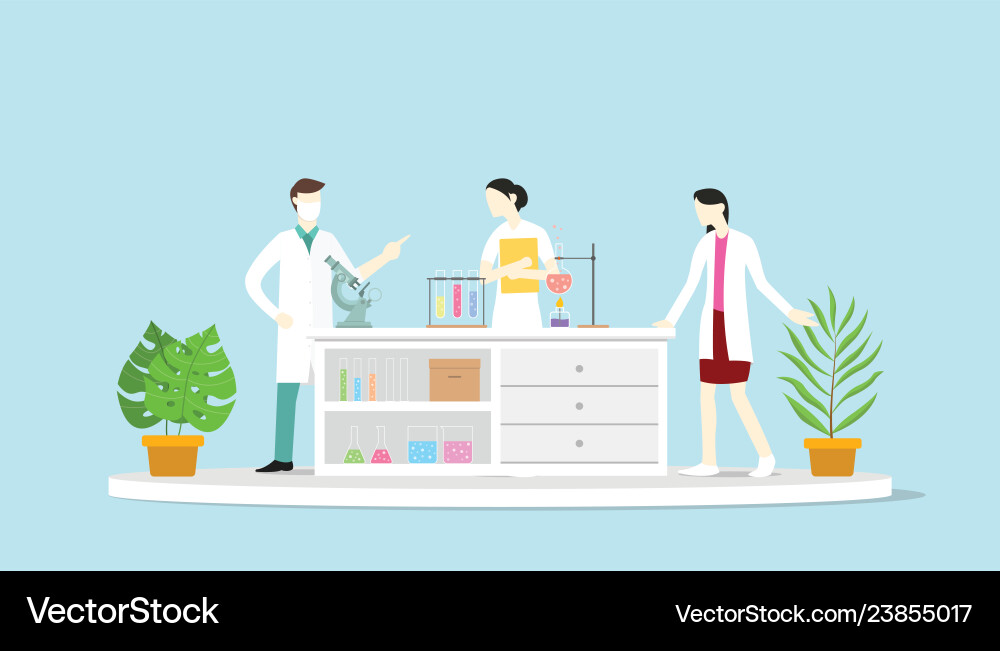 Team of laboratory learn science discuss Vector Image