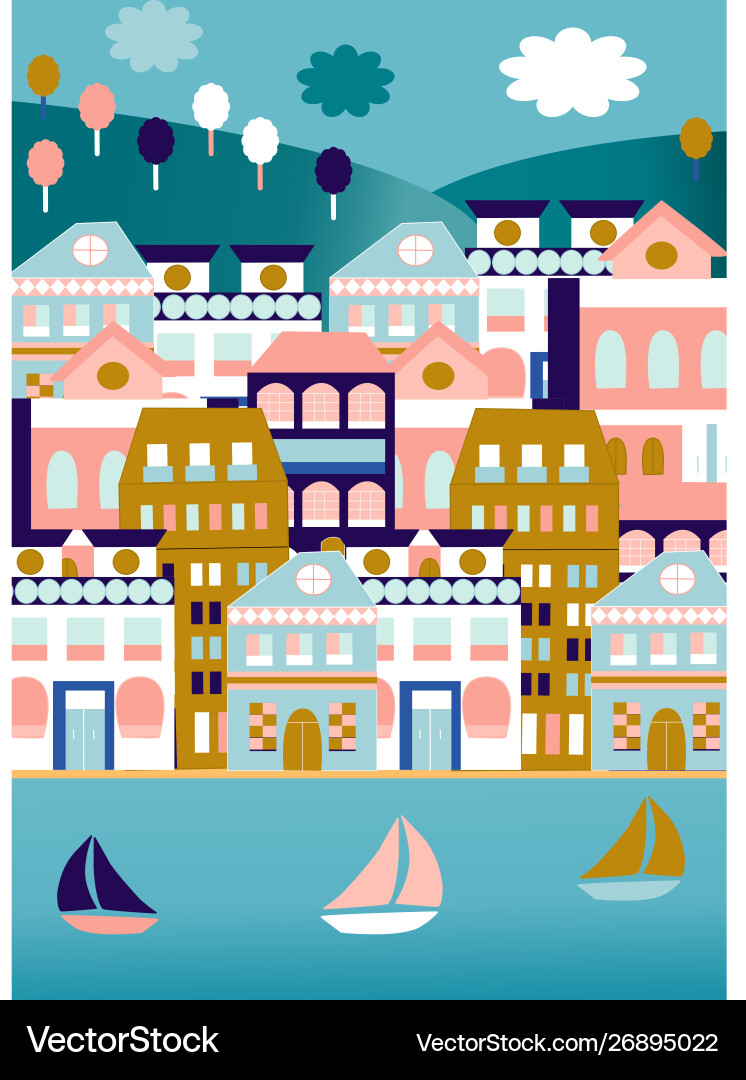Colorful city view Royalty Free Vector Image - VectorStock