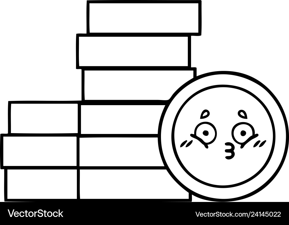 Line drawing cartoon coins Royalty Free Vector Image