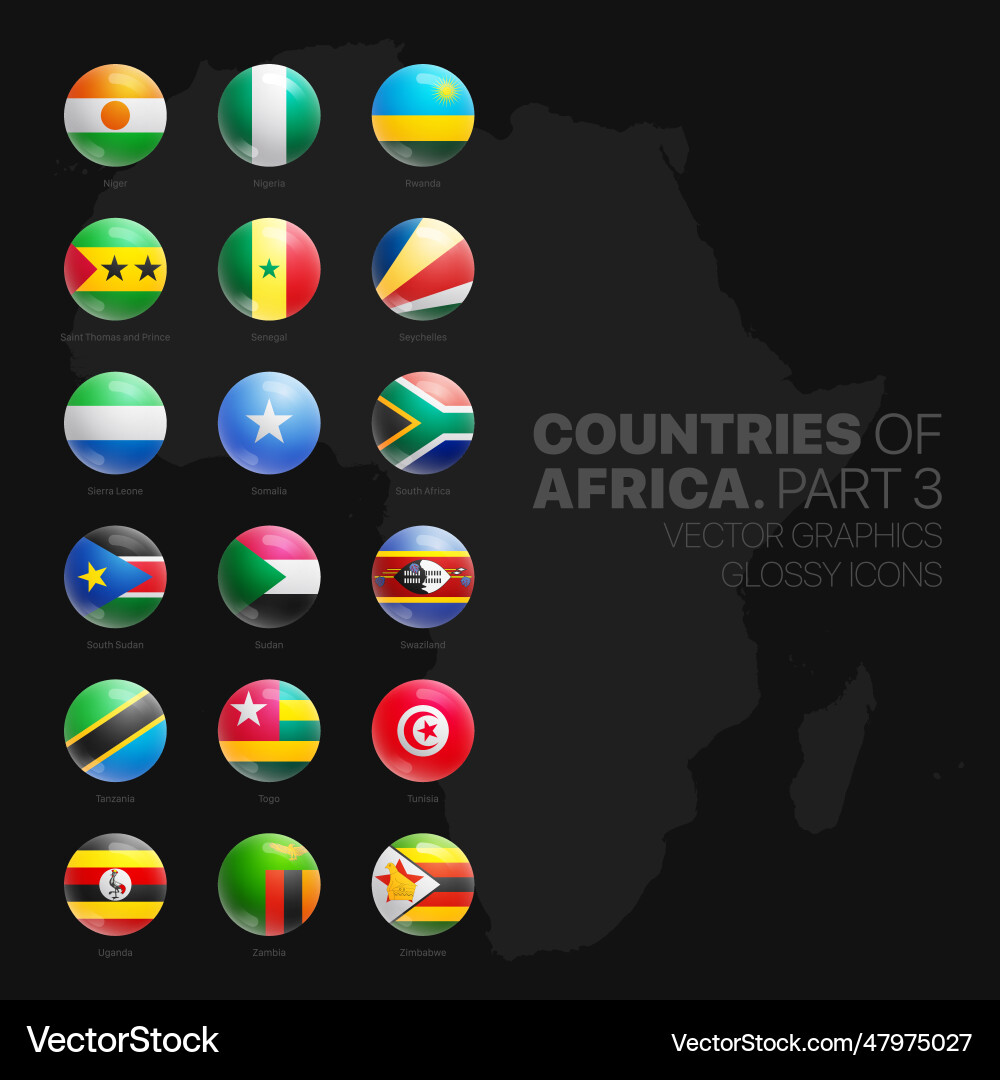 African countries flags glossy round icons set Vector Image