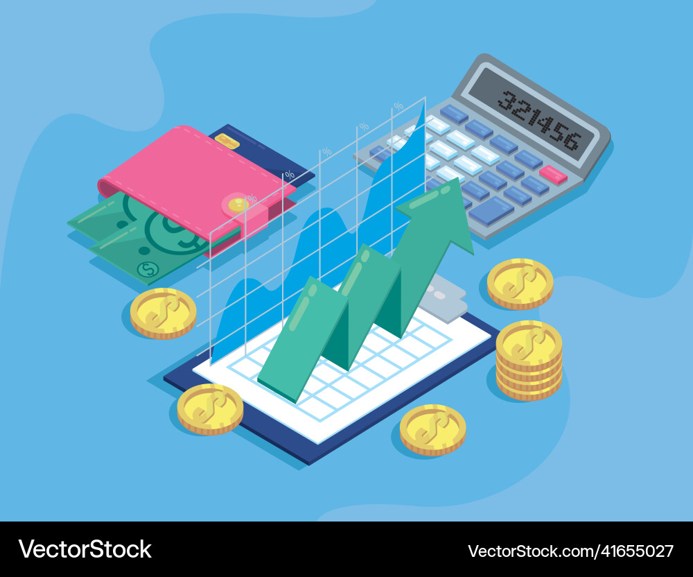 Budget management six icons Royalty Free Vector Image