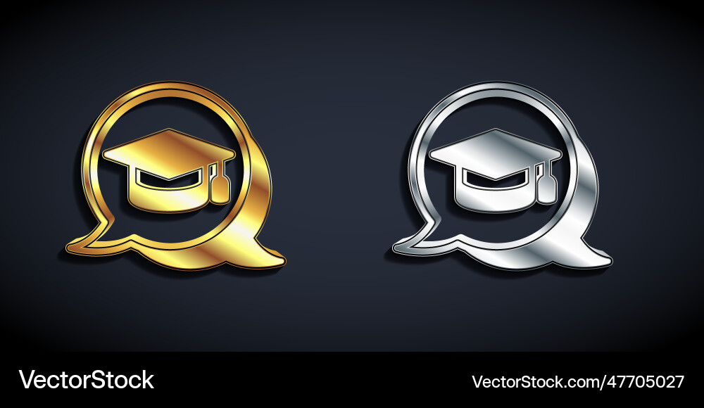 Gold and silver graduation cap in speech bubble Vector Image
