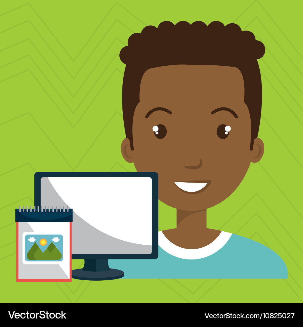 Man laptop camera paint color Royalty Free Vector Image