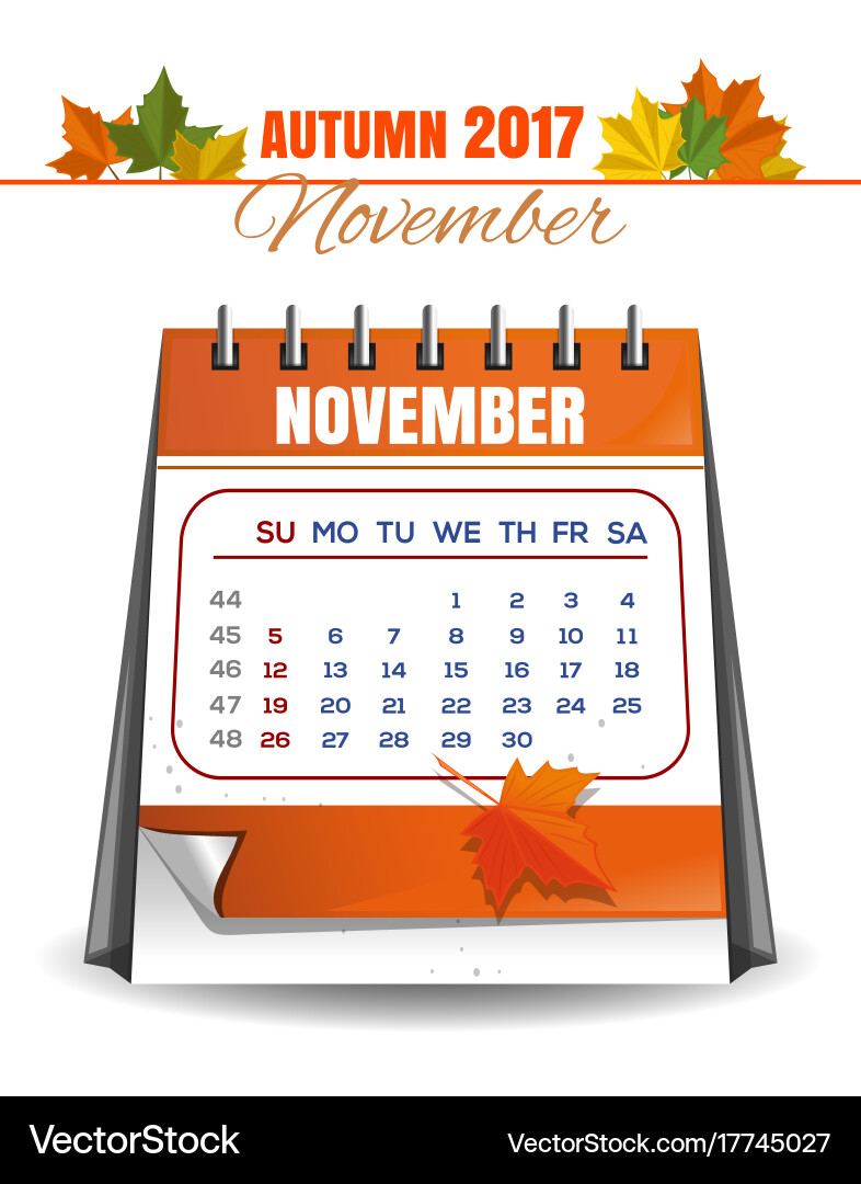 November 2017 quarterly calendar Royalty Free Vector Image