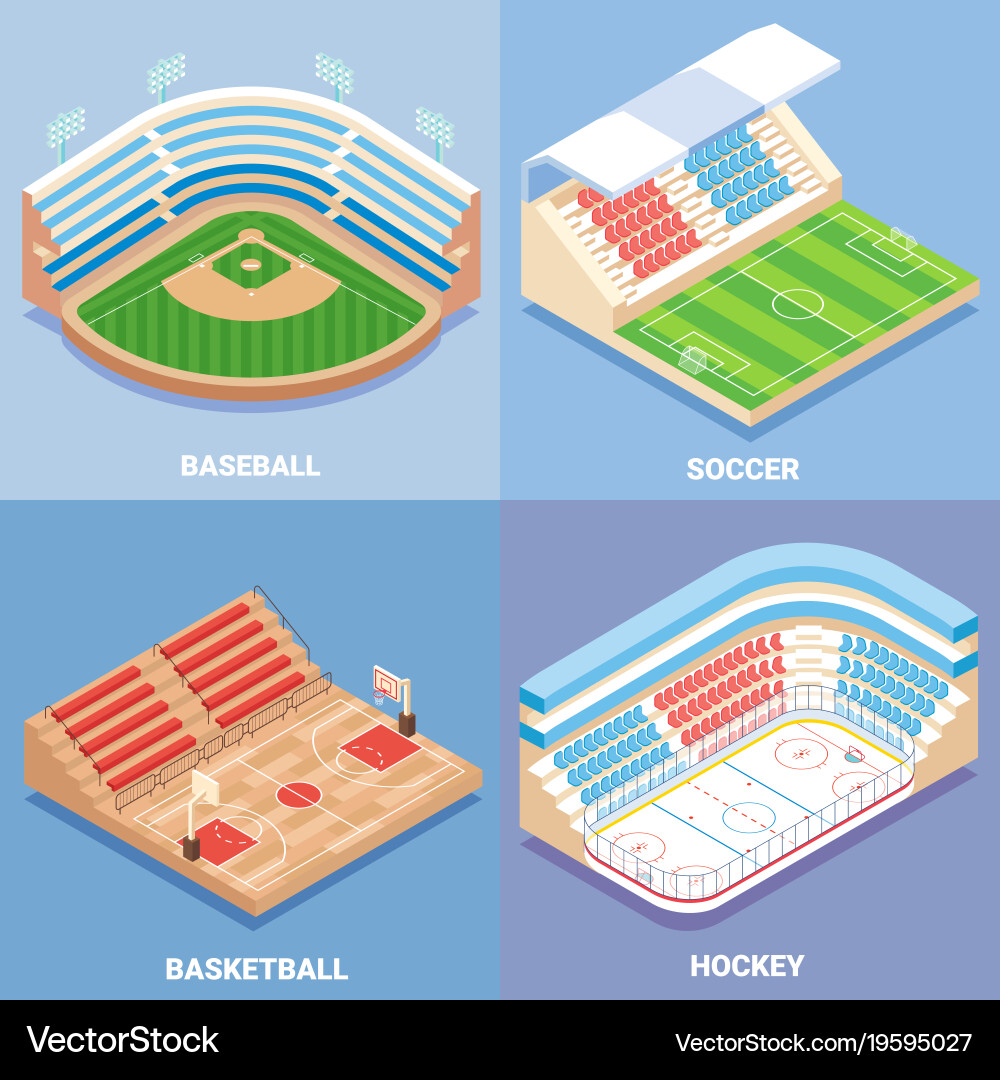 Sport stadium flat isometric icon set Royalty Free Vector