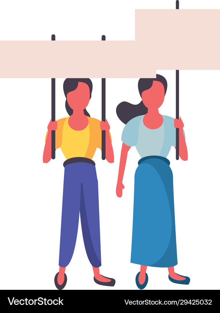 Activists women with protest banners Royalty Free Vector