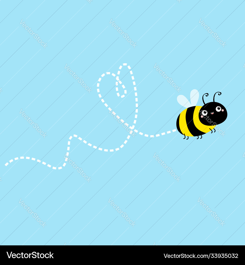 Bee icon dash line heart flying insect collection Vector Image