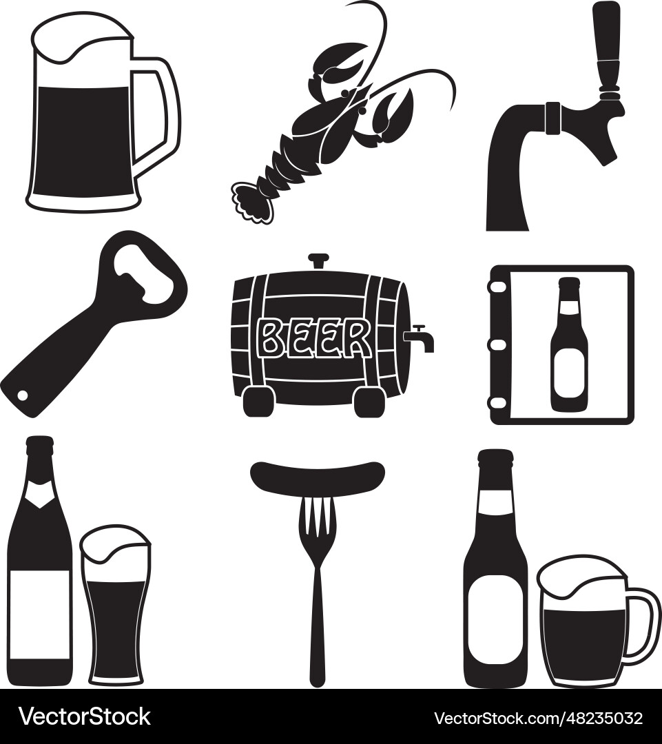 Beer icons set symbols and design elements Vector Image