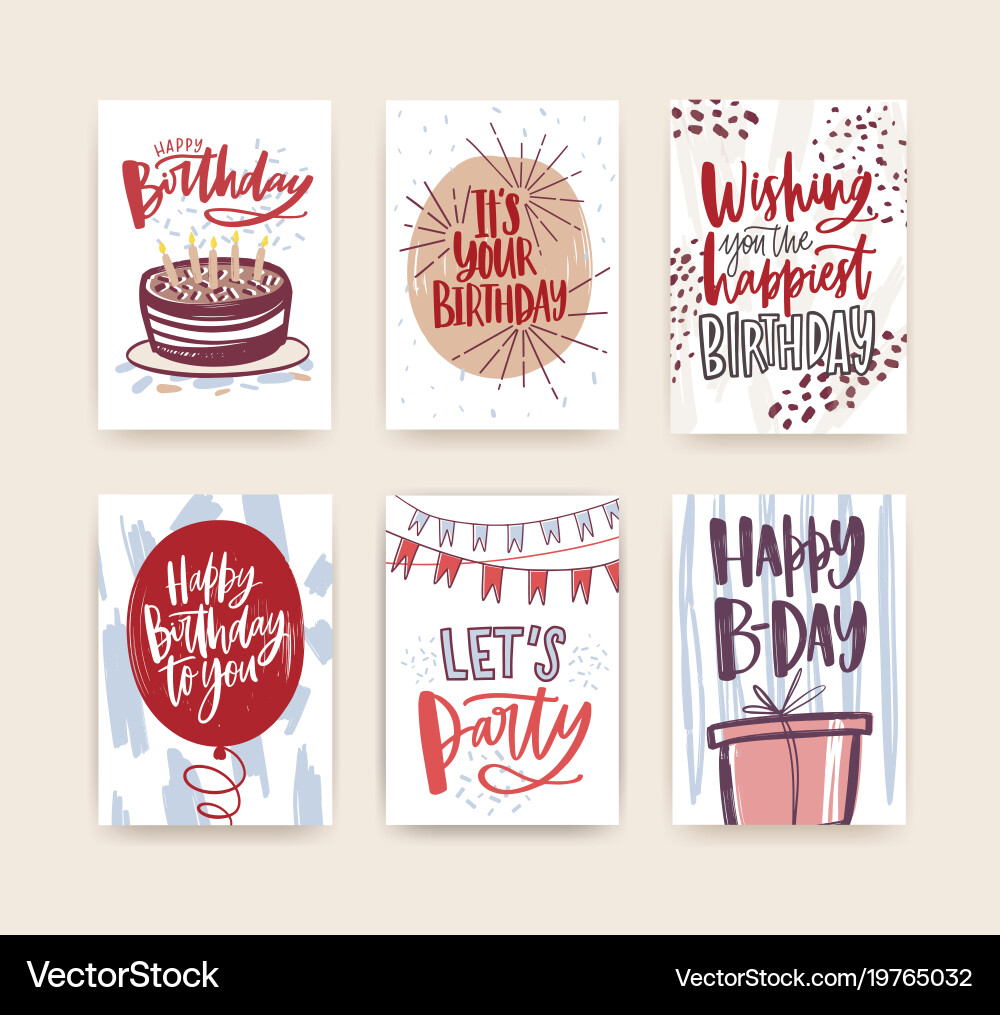 Bundle of birthday greeting card postcard Vector Image