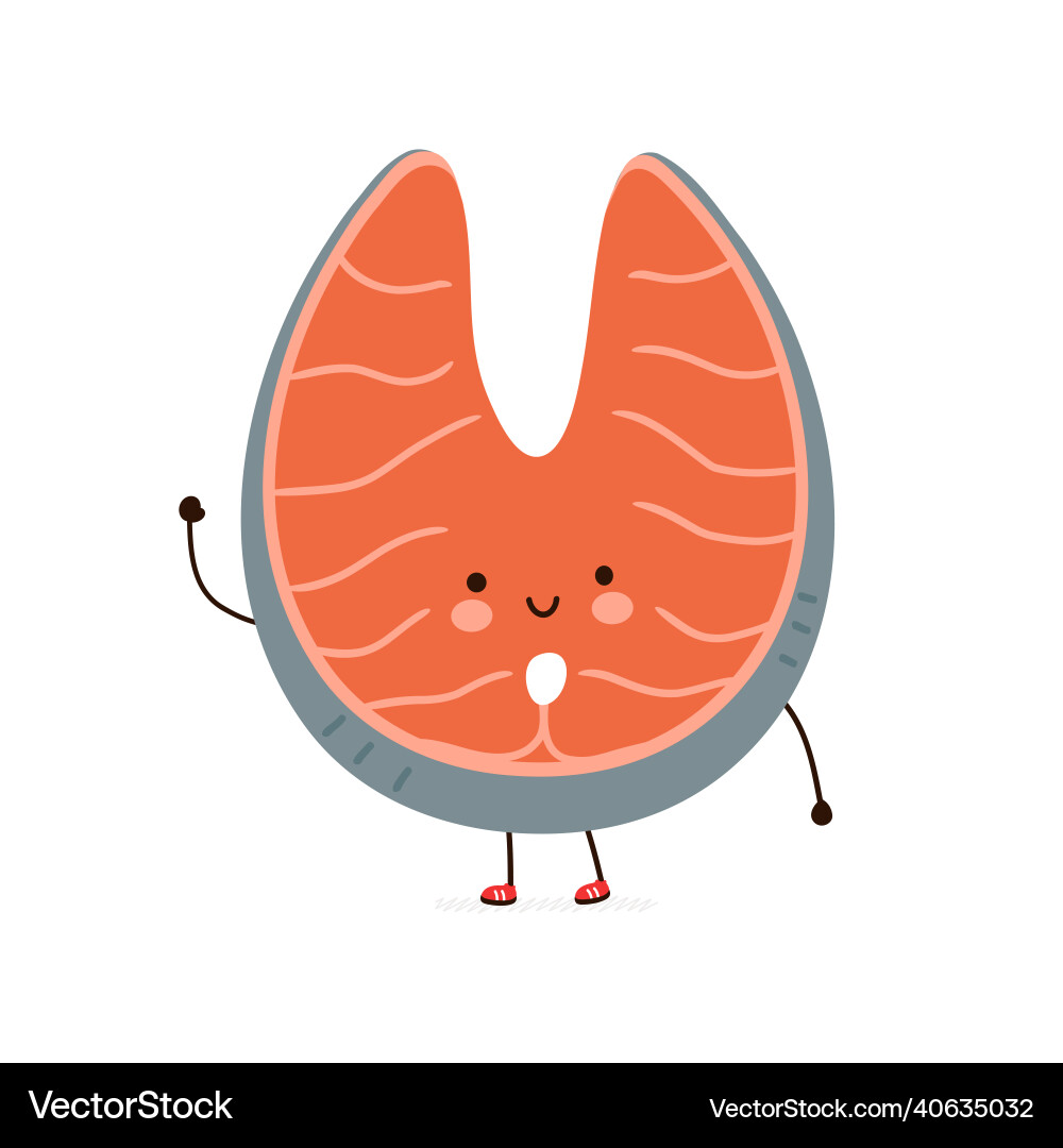 Cute funny red salmon fish character hand Vector Image