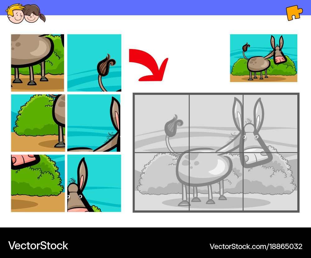 Jigsaw puzzles with donkey animal character Vector Image