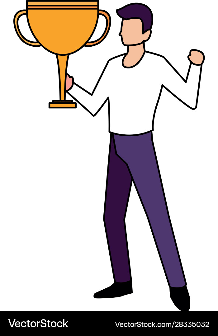 Man with trophy gold in white background Vector Image