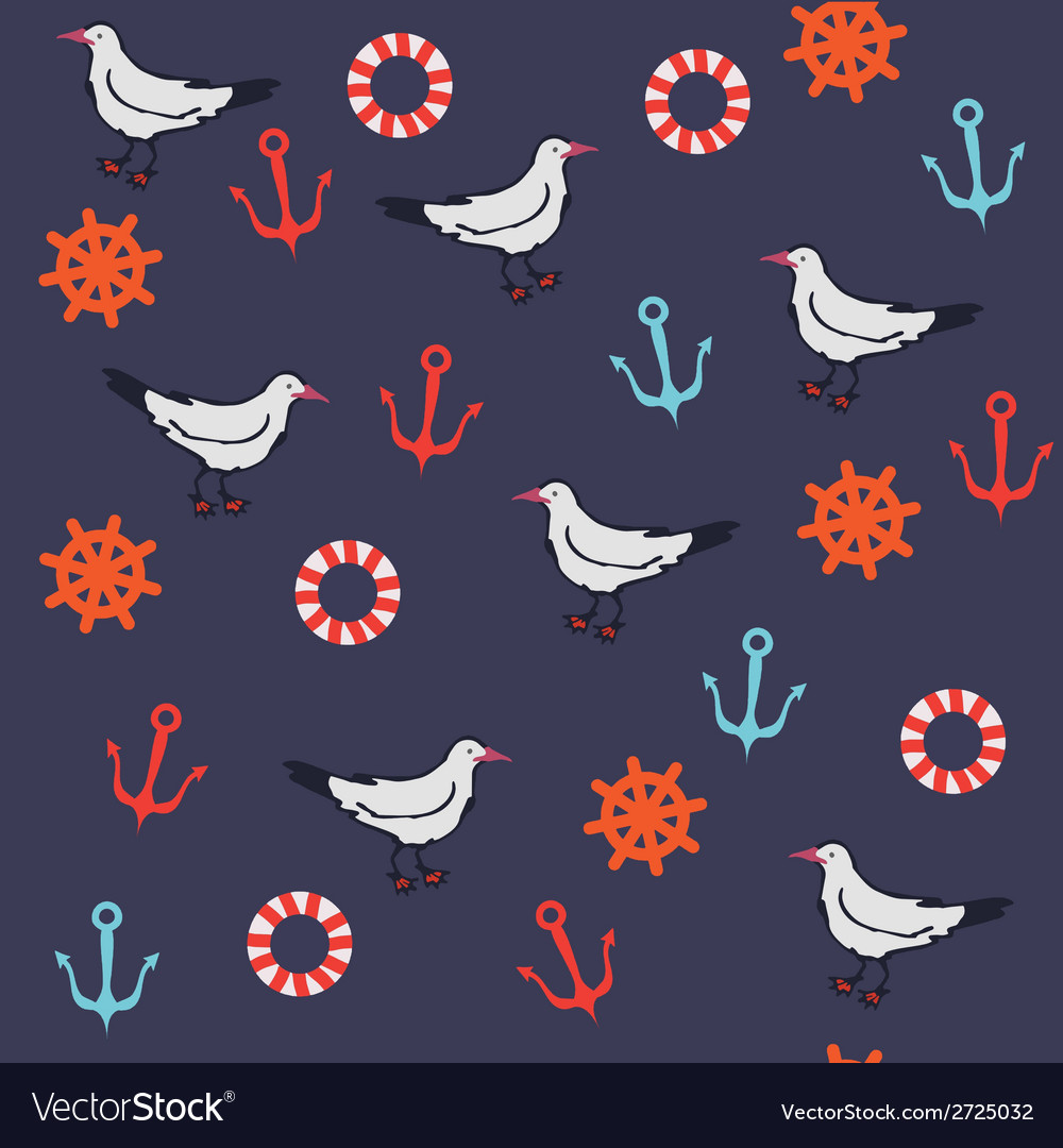 Seamless pattern with marine objects Royalty Free Vector