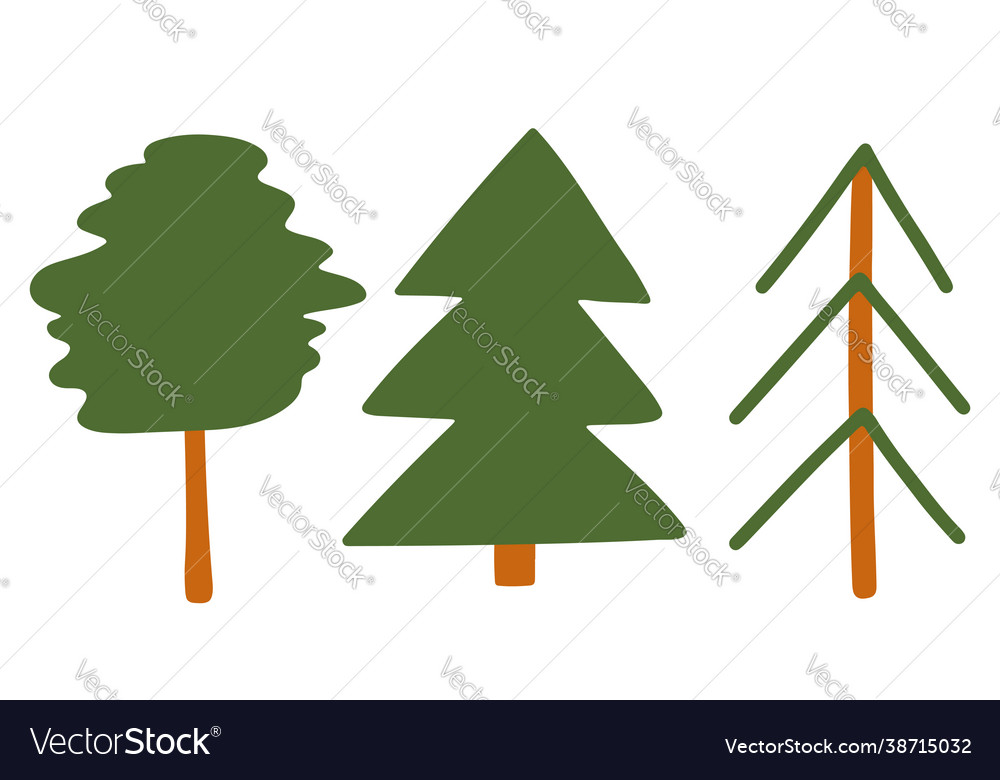Set trees in style flat isolated Royalty Free Vector Image