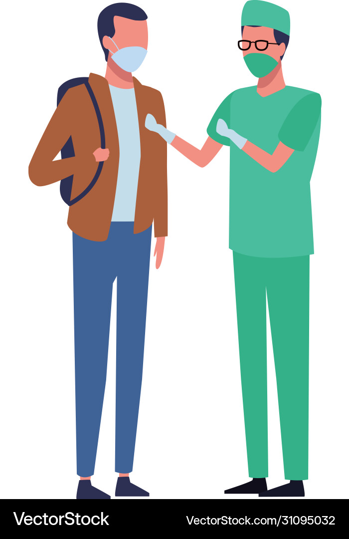 Surgeon and man using face mask for covid19 19 Vector Image
