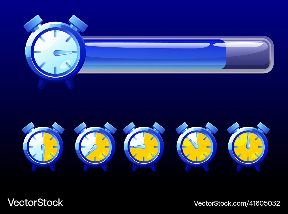 Time line bar blue clock icons for game Royalty Free Vector