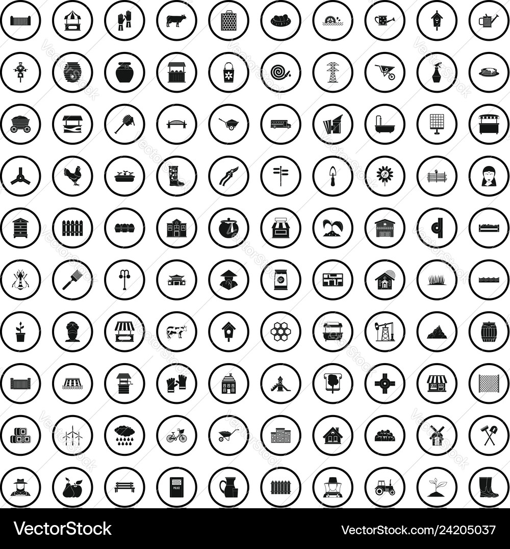 100 settlement icons set simple style Royalty Free Vector