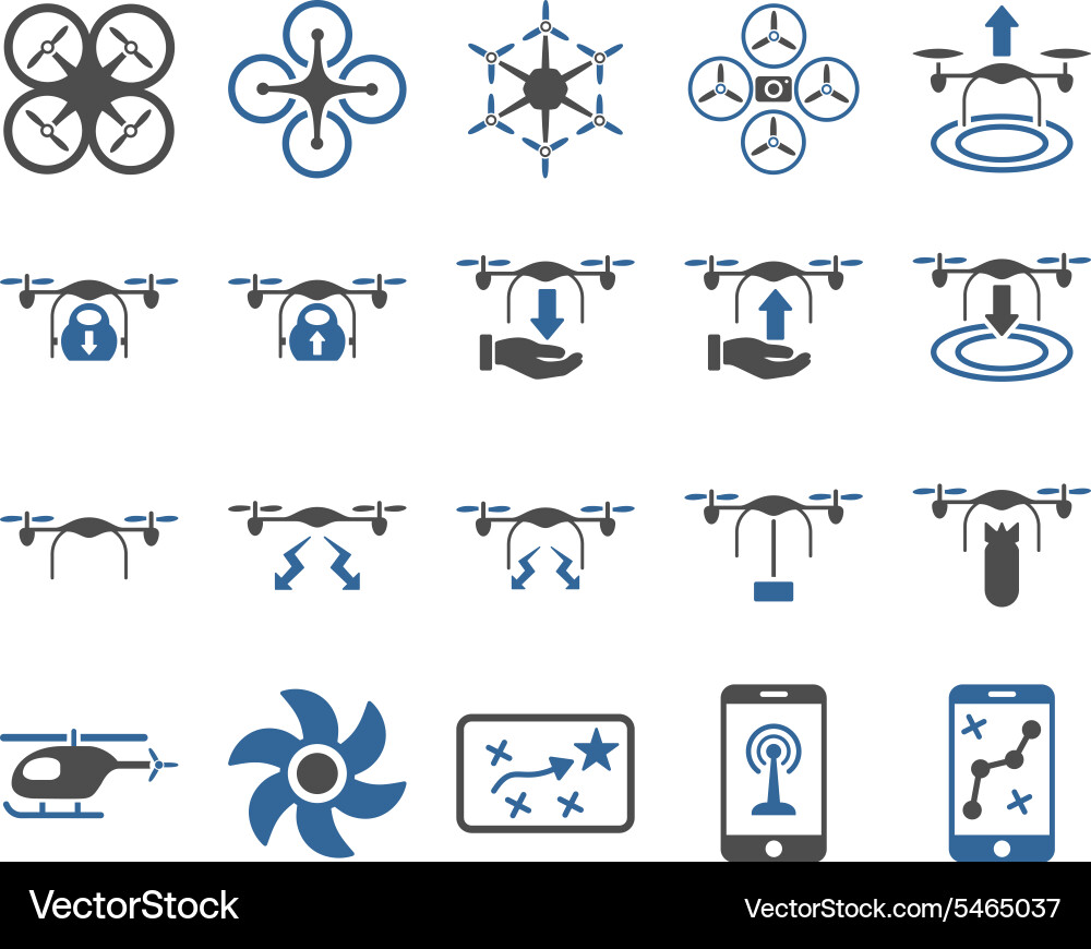 Air drone and quadcopter tool icons Royalty Free Vector
