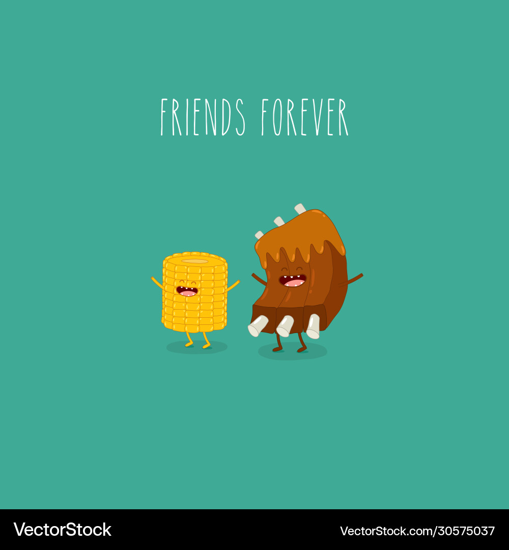 Barbecue ribs and corn friends forever Royalty Free Vector
