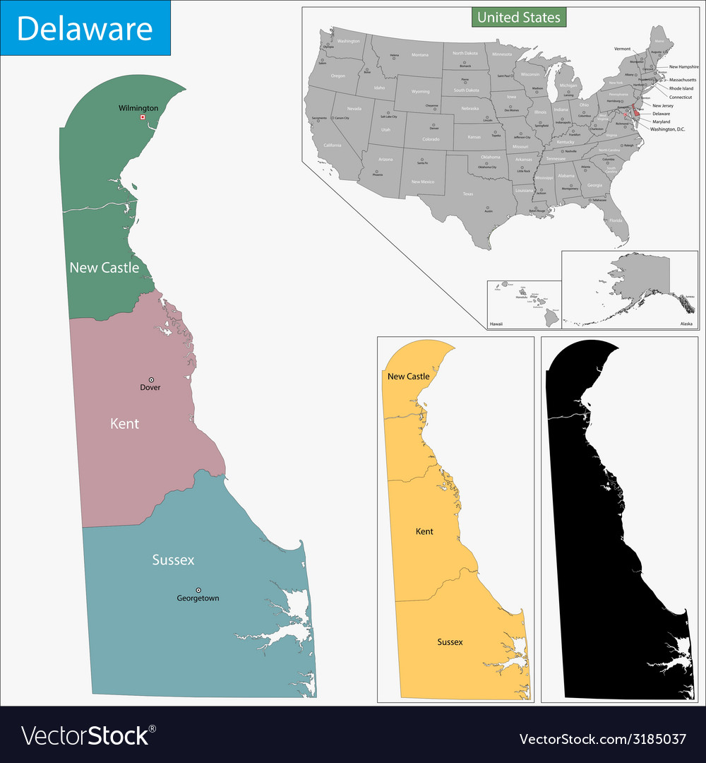 Delaware map Royalty Free Vector Image - VectorStock