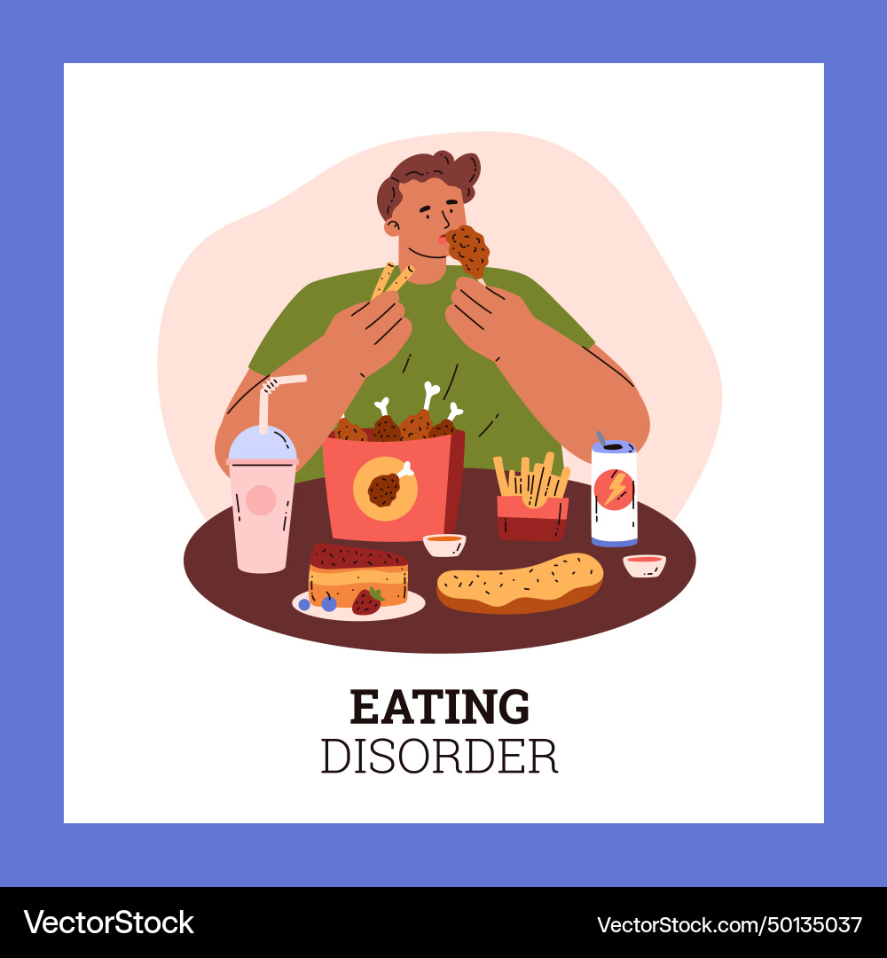 Eating disorder cartoon style Royalty Free Vector Image