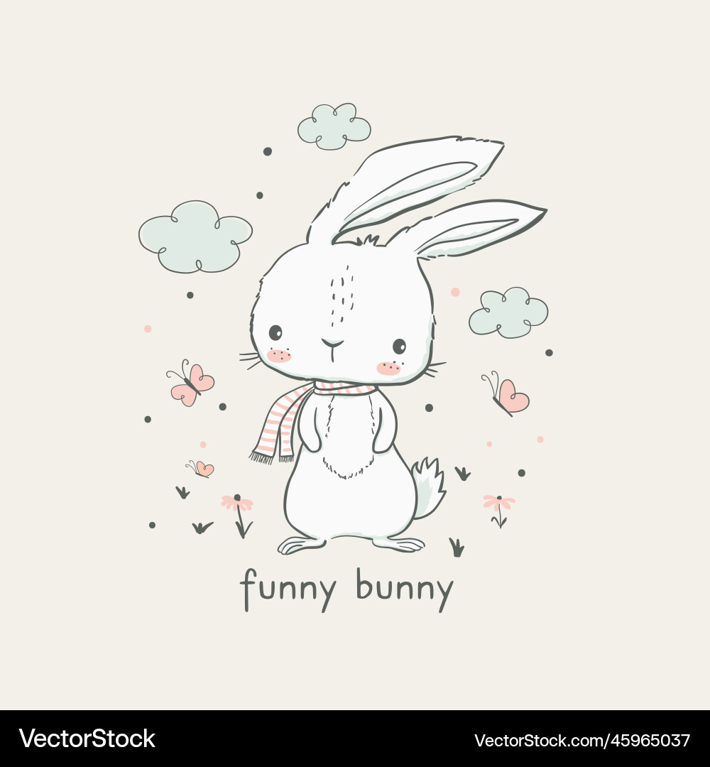 Funny bunny hand drawn for kids Royalty Free Vector Image