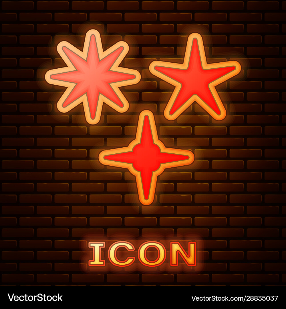 Glowing neon falling star icon isolated on brick Vector Image