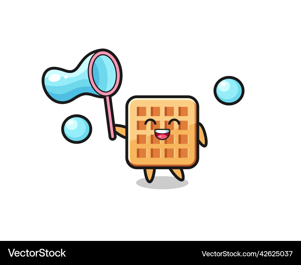 Happy waffle cartoon playing soap bubble Vector Image