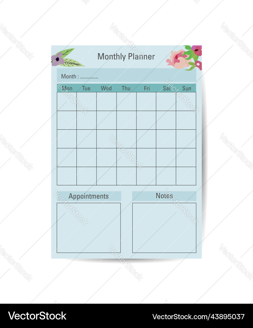 Monthly planning on a blue background perfect Vector Image