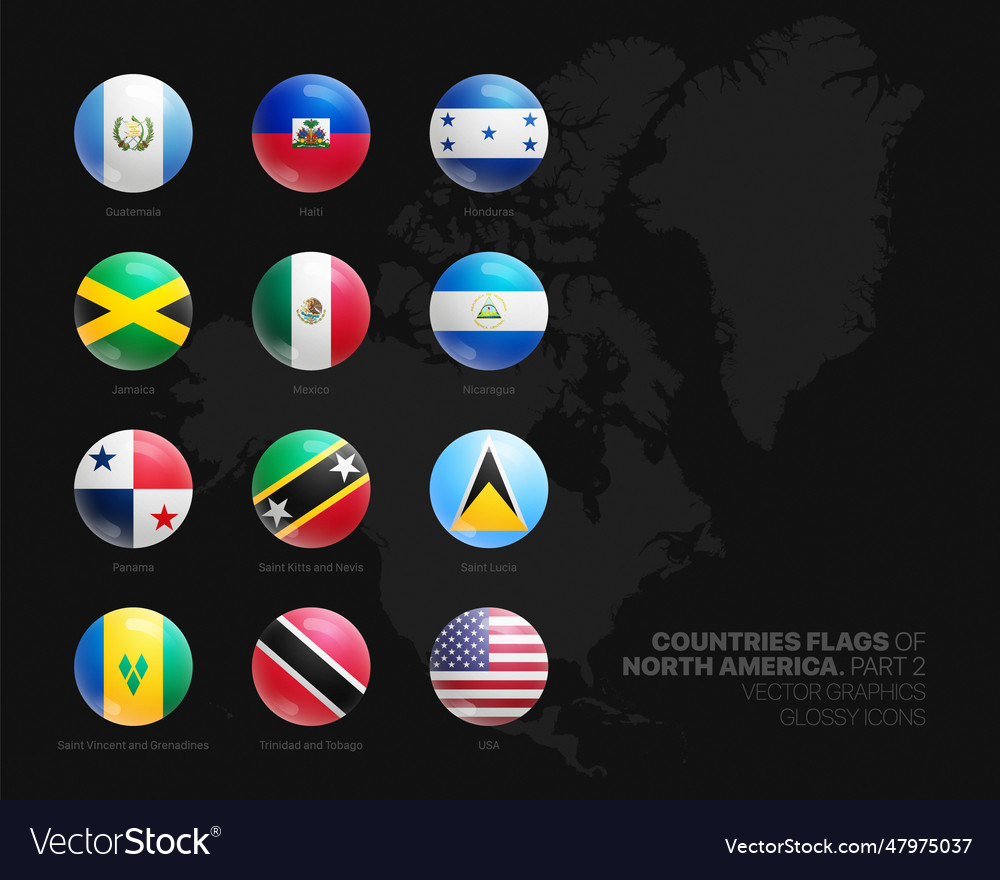 North america countries flags round glossy icons Vector Image