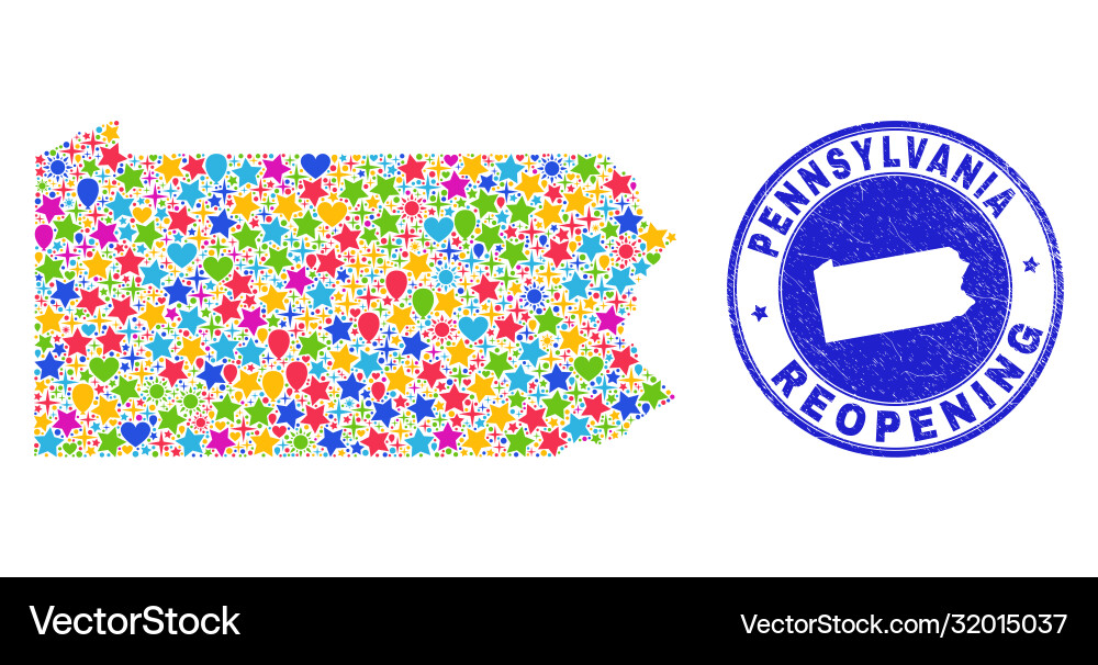 Reopening pennsylvania state map collage and Vector Image