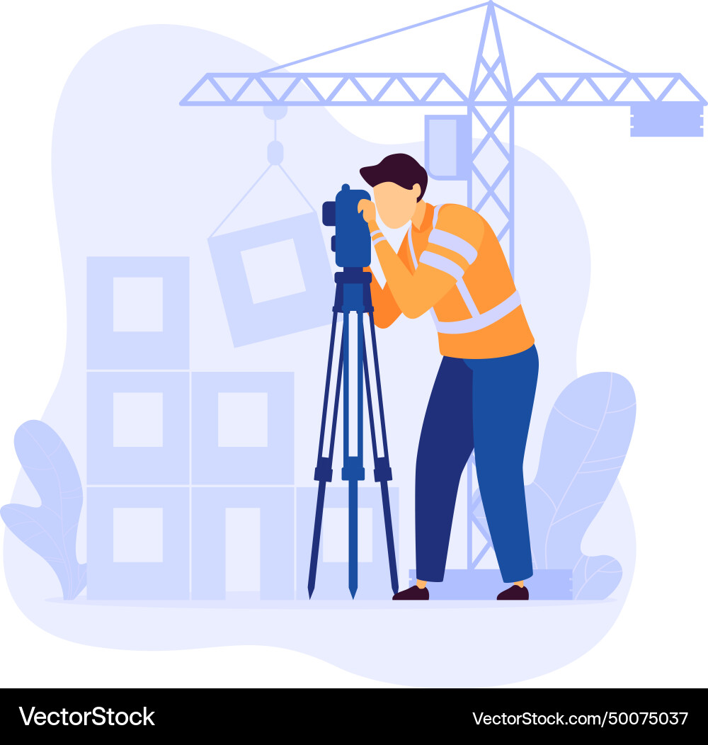 Surveyor with transit theodolite at construction Vector Image