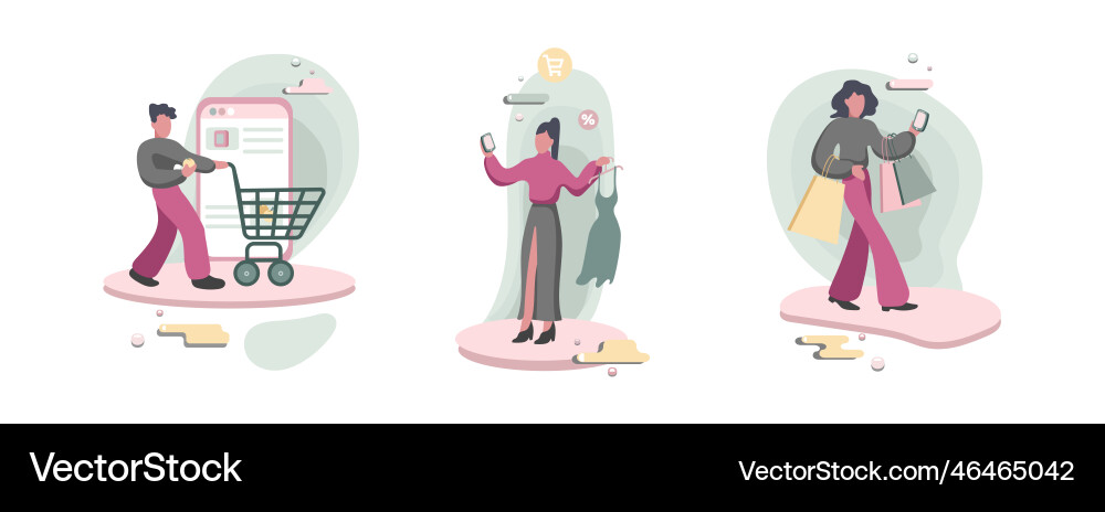 Cartoon characters make purchases online Vector Image