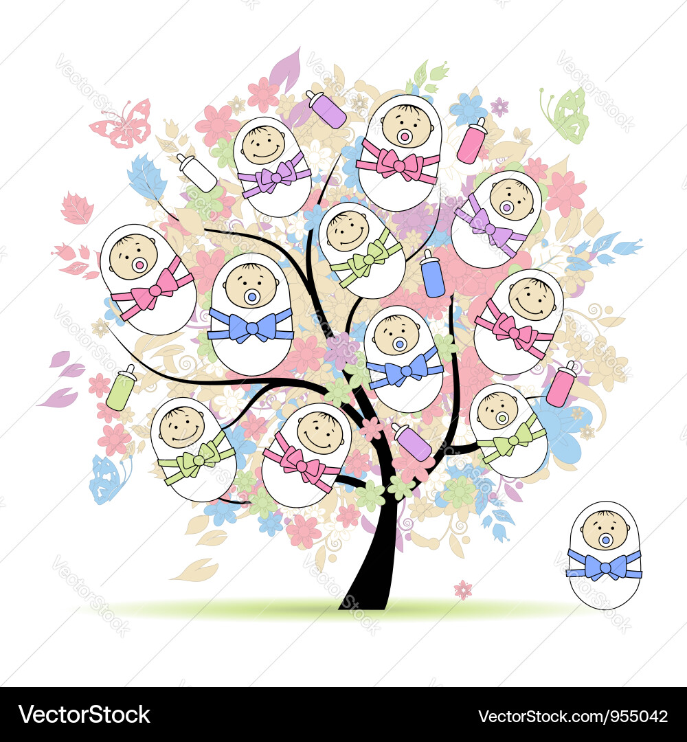 Floral tree with newborns for your design Vector Image