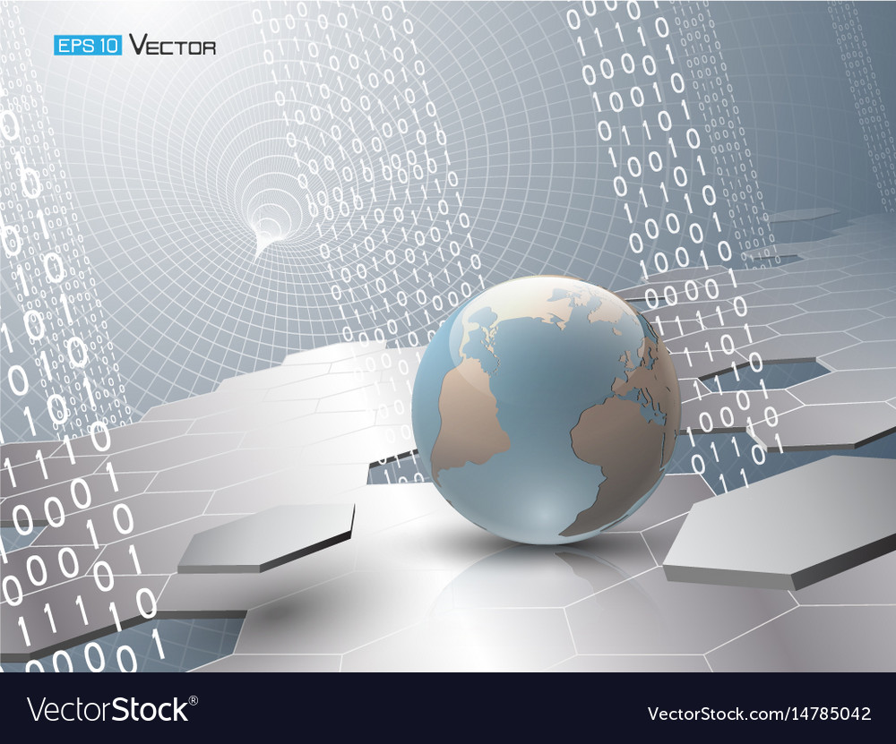Globe with binary code and hexagons Royalty Free Vector