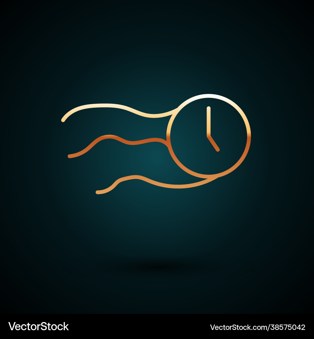 Gold line time flies on clock icon isolated Vector Image