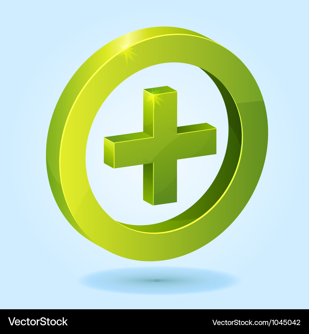 Green plus symbol isolated on blue background Vector Image