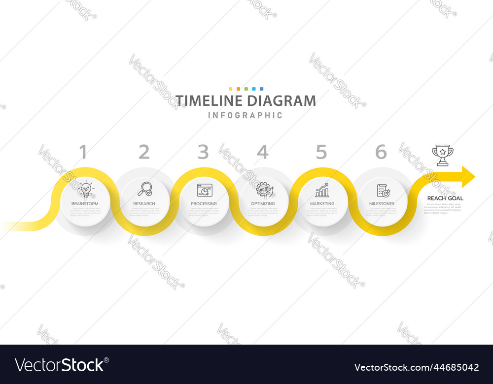 Infographic 6 Steps Timeline With Progress Circle Vector Image