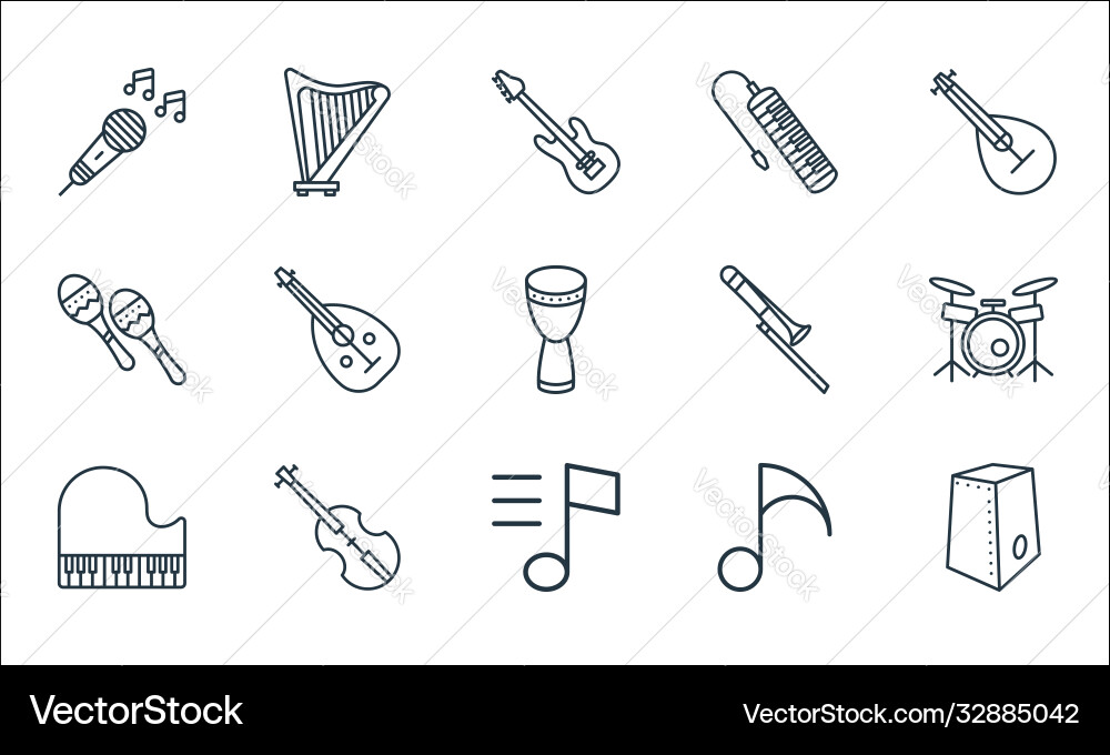 Music instruments line icons linear set quality Vector Image