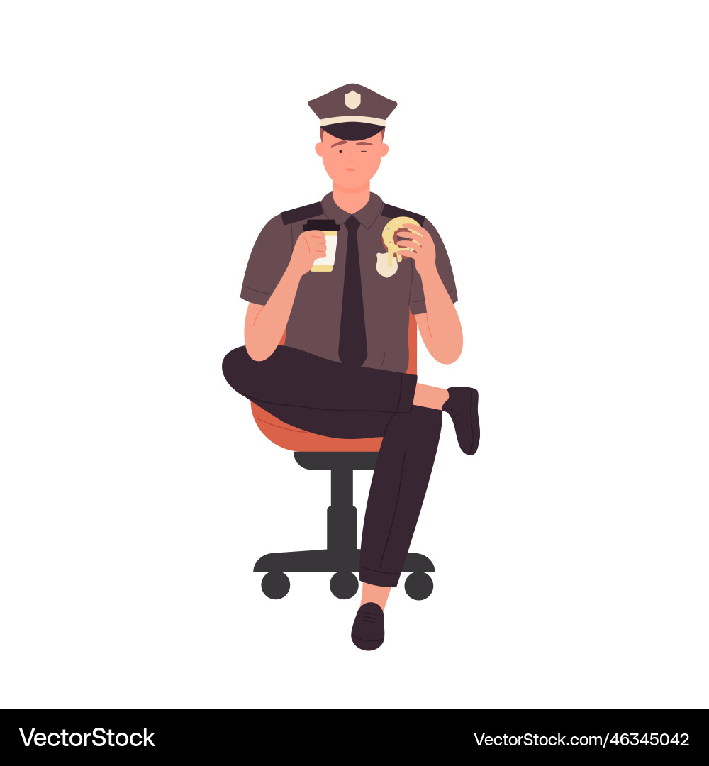Policeman in chair having lunch Royalty Free Vector Image