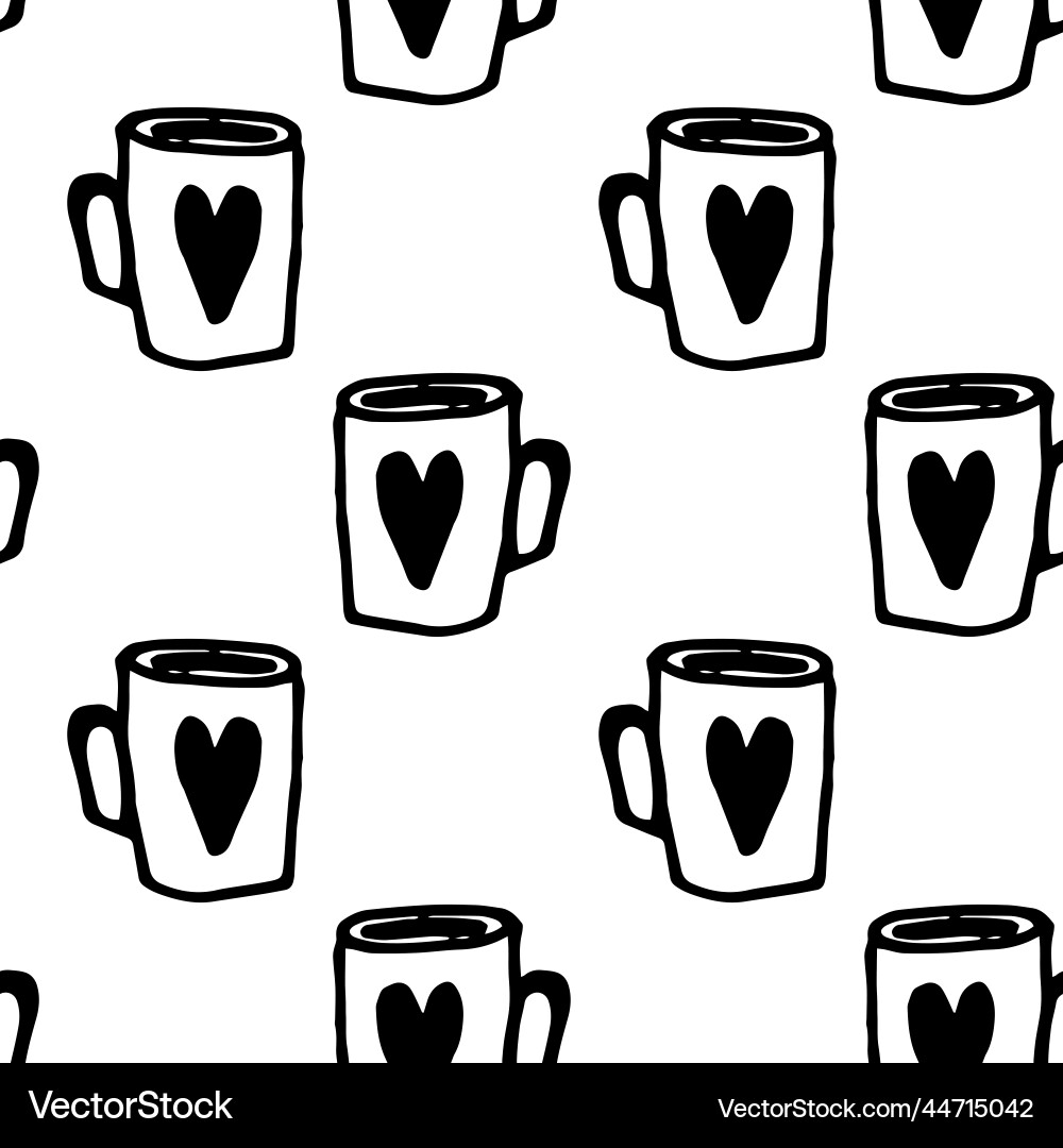 Seamless pattern of cups with hearts Royalty Free Vector