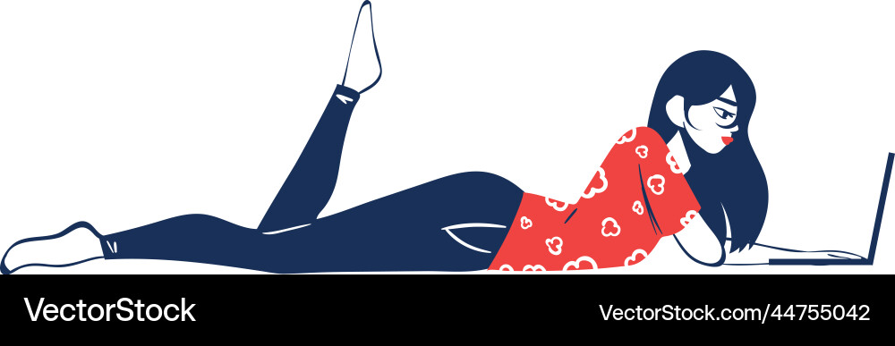 Woman chilling and using laptop Royalty Free Vector Image