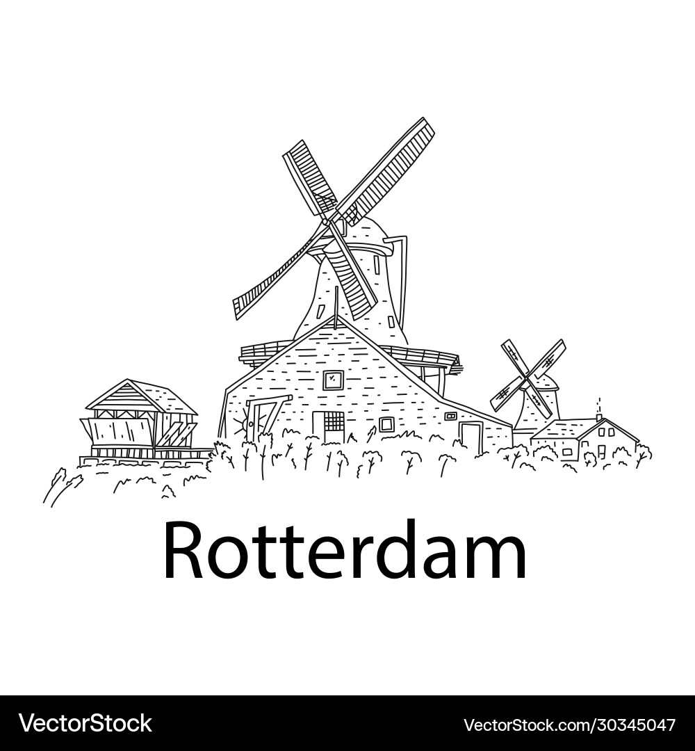 Dutch windmills in rotterdam Royalty Free Vector Image