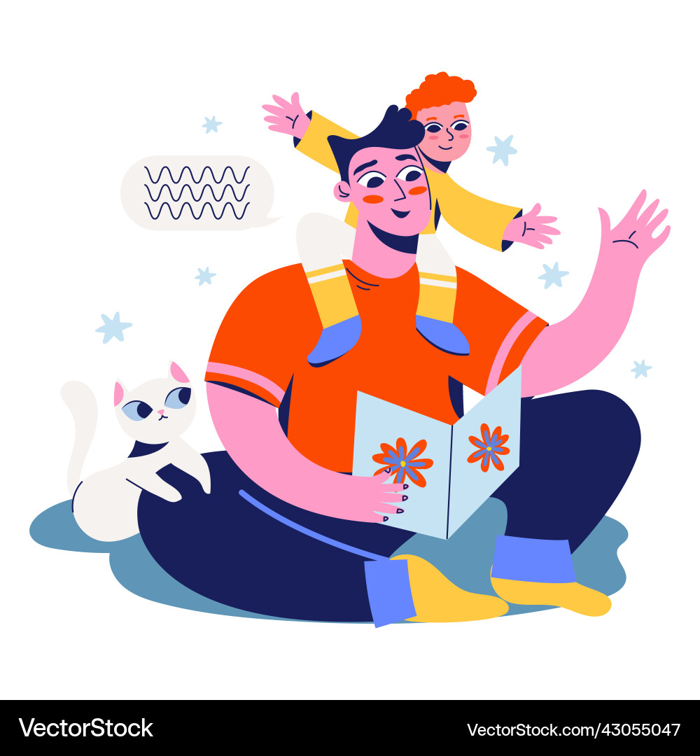 Father and son reading flat cartoon Royalty Free Vector