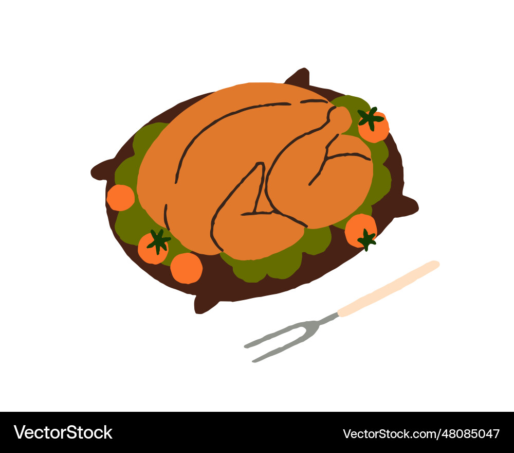 Roasted turkey cooked dinner dish baked grilled Vector Image