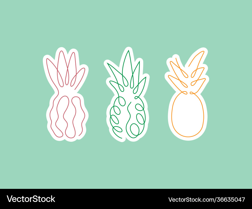 Sticker one line art style a pineapple Royalty Free Vector
