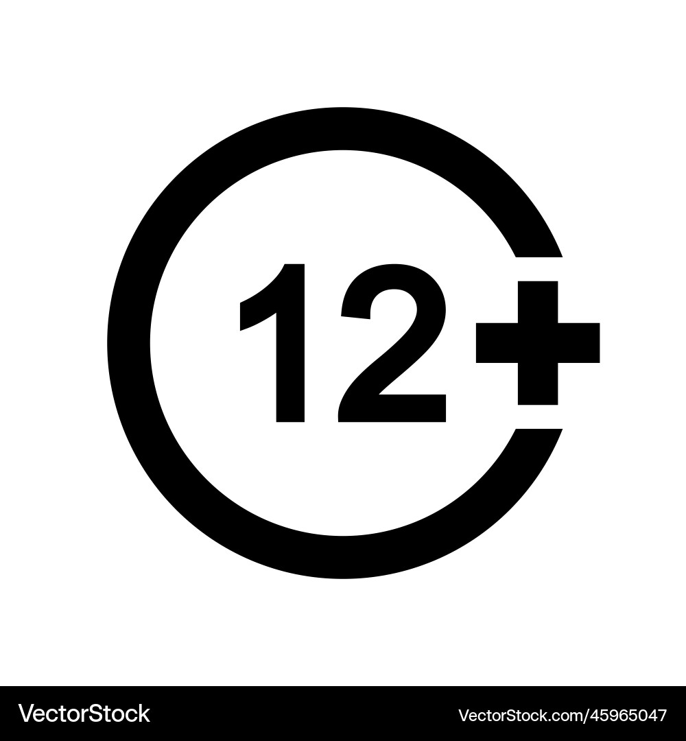 Twelve plus icon age censor symbol movie viewing Vector Image