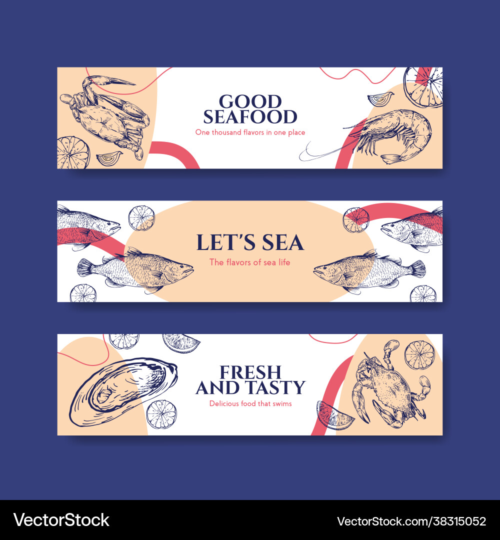 Banner template with seafood concept design Vector Image
